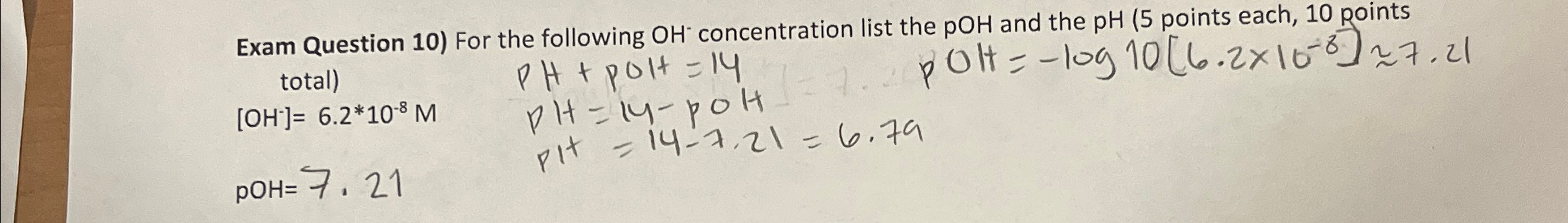 Solved Exam Question 10) ﻿For the following OH concentration | Chegg.com