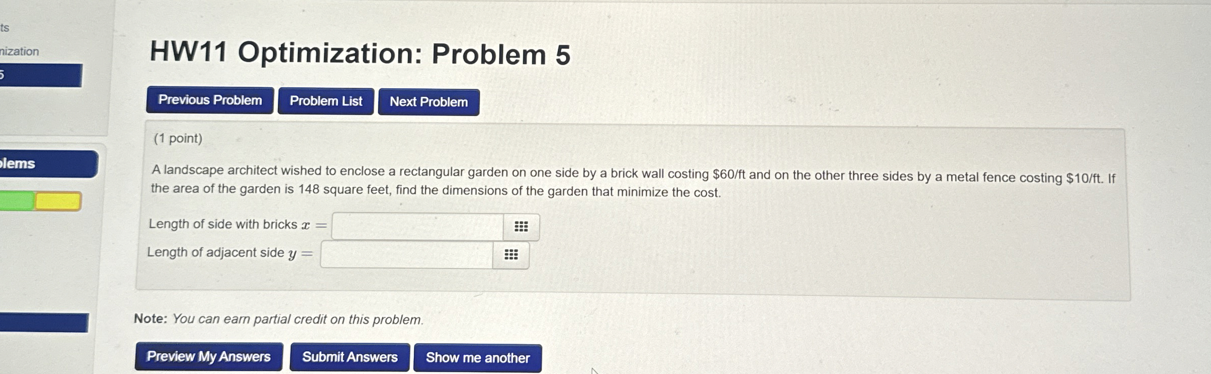 Solved HW11 ﻿Optimization: Problem 5Jems(1 ﻿point)A | Chegg.com