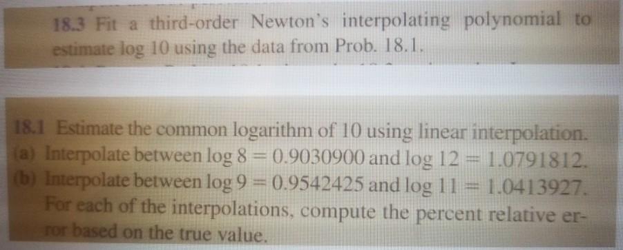 Solved 18.3 Fit a third-order Newton's interpolating | Chegg.com