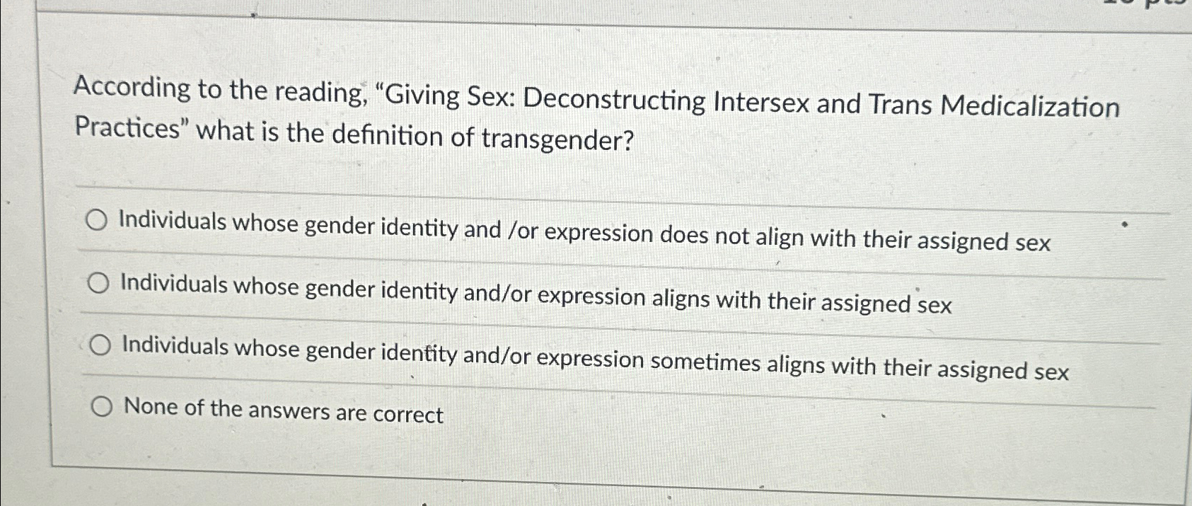 Solved According to the reading, "Giving Sex: Deconstructing | Chegg.com