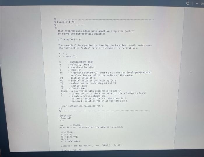 Modify the Example_1_20 script to integrate in Matlab | Chegg.com