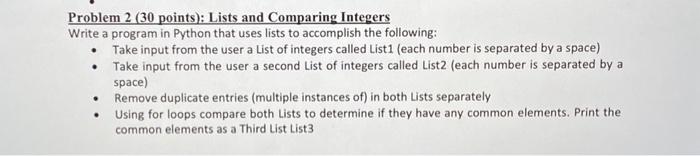 Solved Problem 2 (30 points): Lists and Comparing Integers | Chegg.com