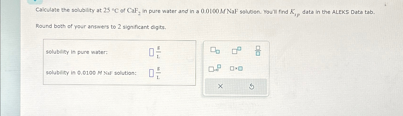 Calculate the solubility at 25°C ﻿of CaF2 ﻿in pure | Chegg.com