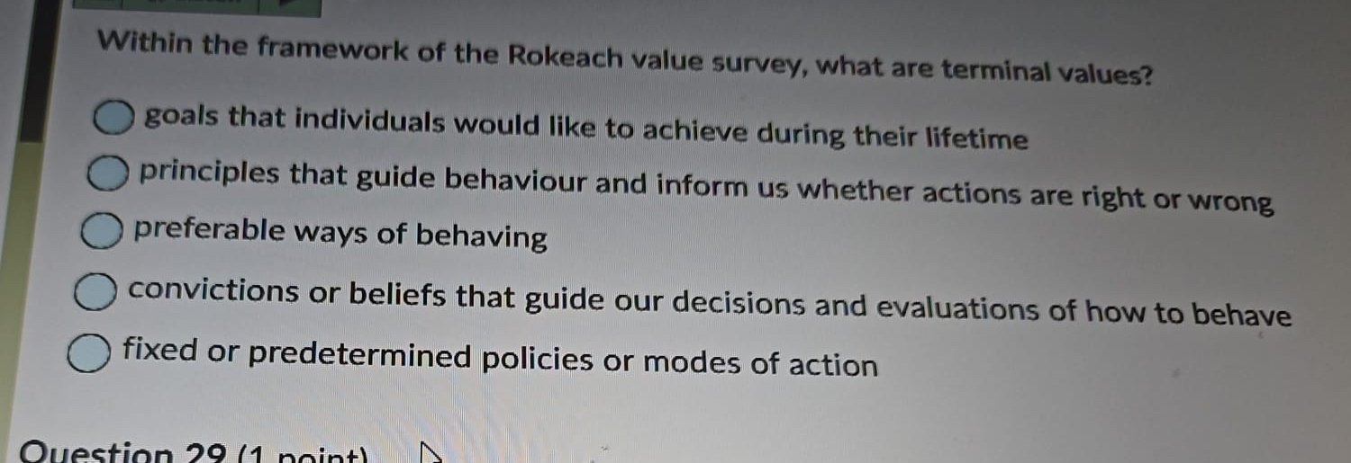 Solved Within the framework of the Rokeach value survey, | Chegg.com