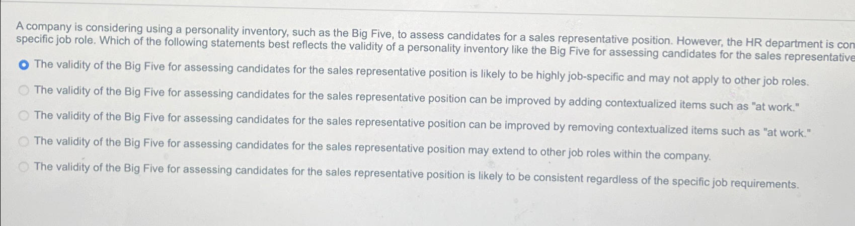 Solved A company is considering using a personality | Chegg.com