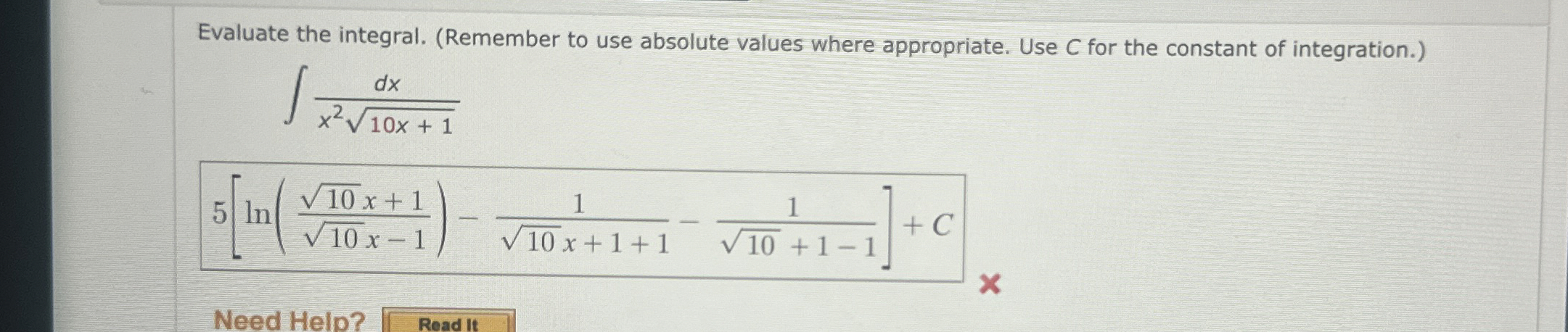 Solved Evaluate the integral. (Remember to use absolute | Chegg.com