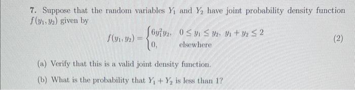 Solved 7. Suppose that the random variables Y1 and Y2 have | Chegg.com