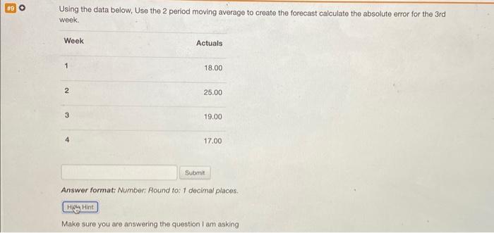 Solved Using the data below, Use the 2 period moving average | Chegg.com