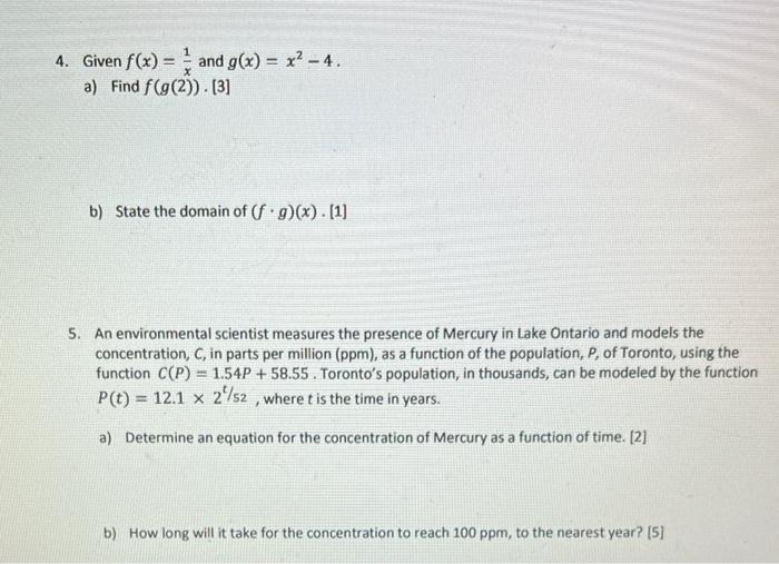 Solved Given f(x)=−x2+3 and g(x)=−2x a) Determine an | Chegg.com