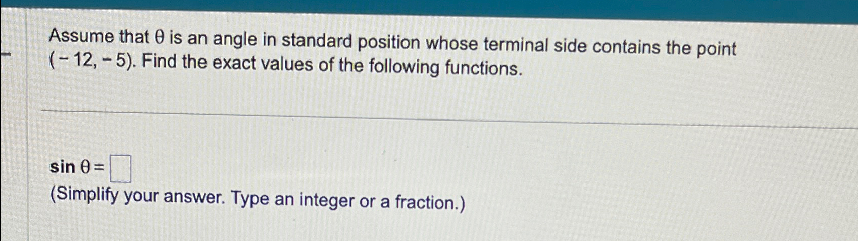Solved Assume that θ ﻿is an angle in standard position whose | Chegg.com