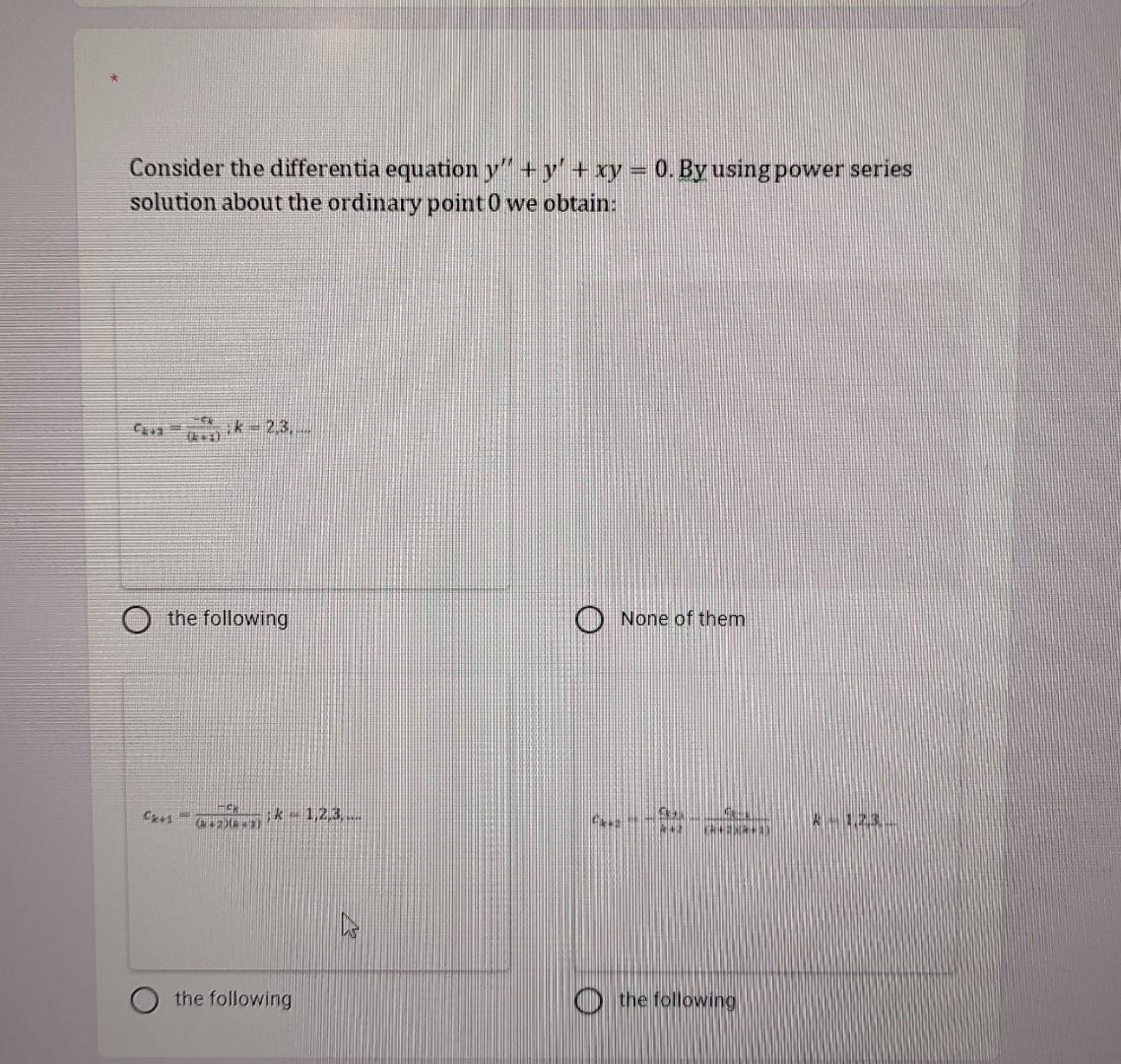 Solved Consider the differentia equation y + y + xy = 0. By | Chegg.com Solved Consider the differentia equation y + y + xy = 0. By | Chegg.com