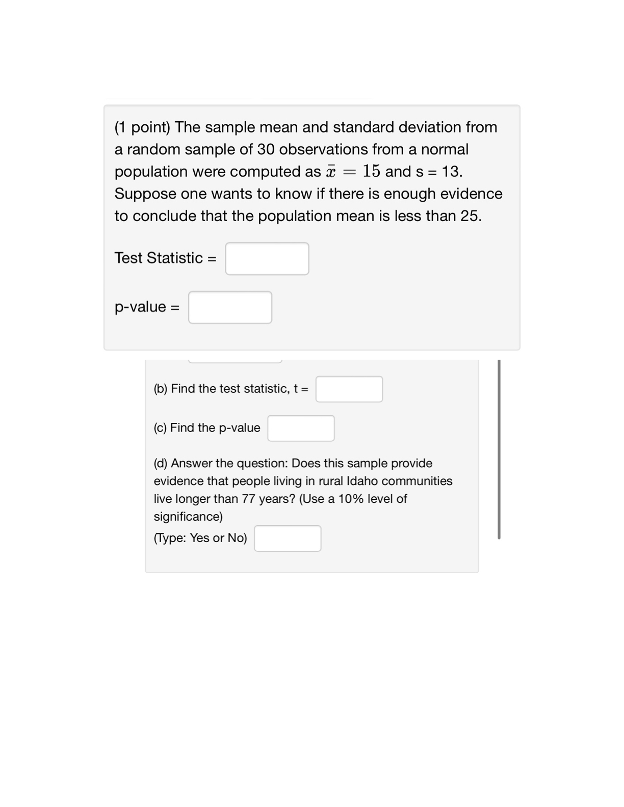 Solved (1 ﻿point) ﻿The sample mean and standard deviation | Chegg.com
