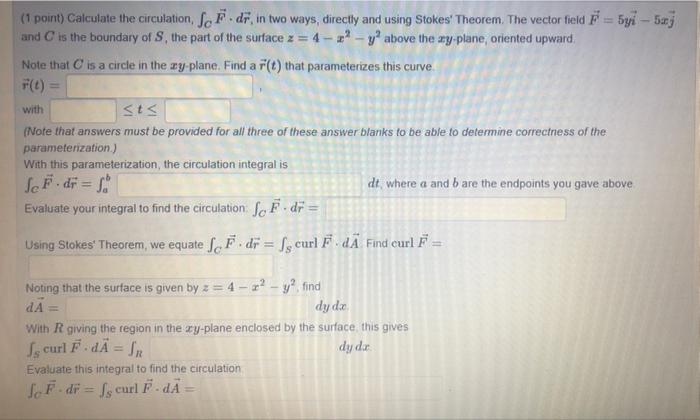 Solved (1 point) Calculate the circulation, Sc Fidi, in two | Chegg.com