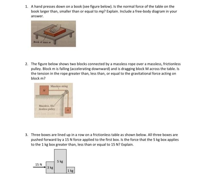 Solved 1. A hand presses down on a book (see figure below). | Chegg.com