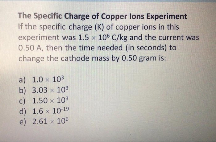 Solved The Specific Charge of Copper lons Experiment If the | Chegg.com