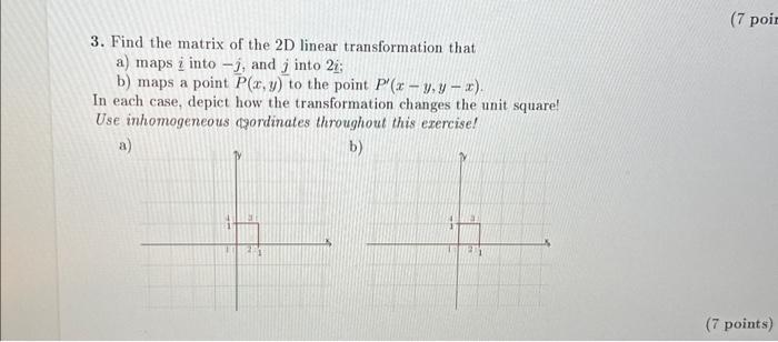 Solved 3. Find the matrix of the 2D linear transformation | Chegg.com