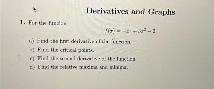 Solved Derivatives and Graphs For the funcion f(x)=−x3+3x2−2 | Chegg.com