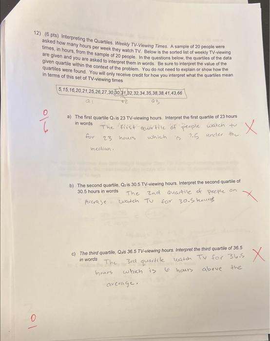 Solved 12) (6 pts) Interpreting the Quartiles. Weekly | Chegg.com