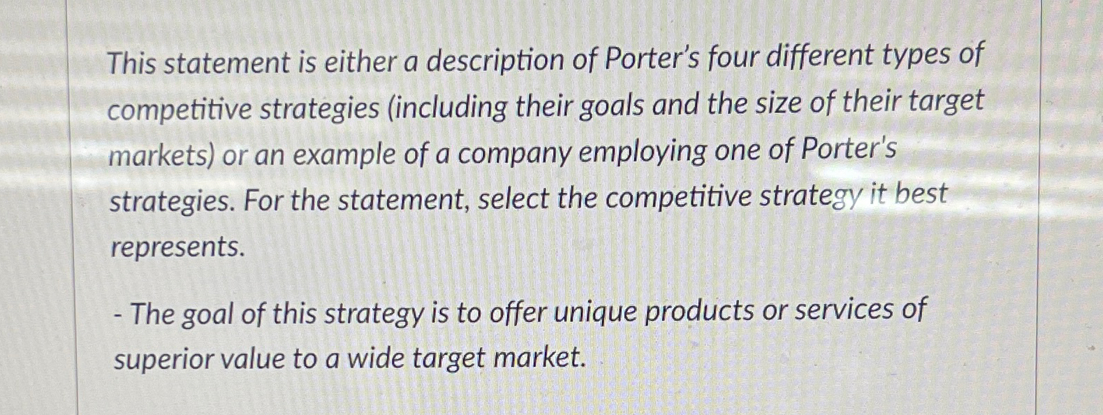 Solved This statement is either a description of Porter's | Chegg.com
