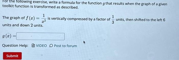 Solved For the following exercise, write a formula for the | Chegg.com