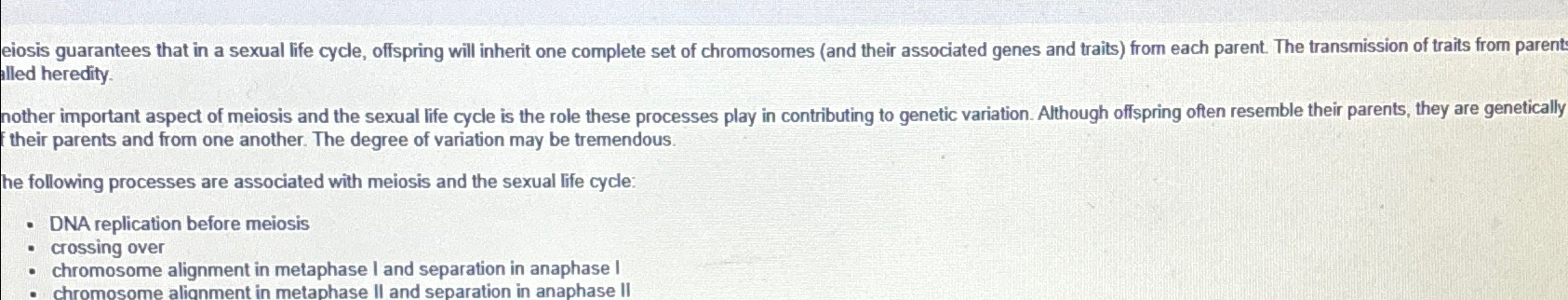 Solved Eiosis Guarantees That In A Sexual Life Cycle