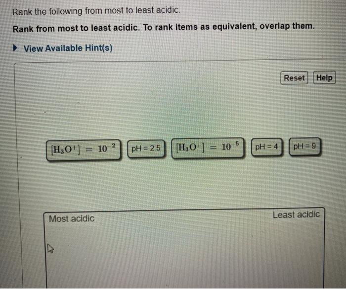 Solved Rank the following from most to least acidic. Rank | Chegg.com