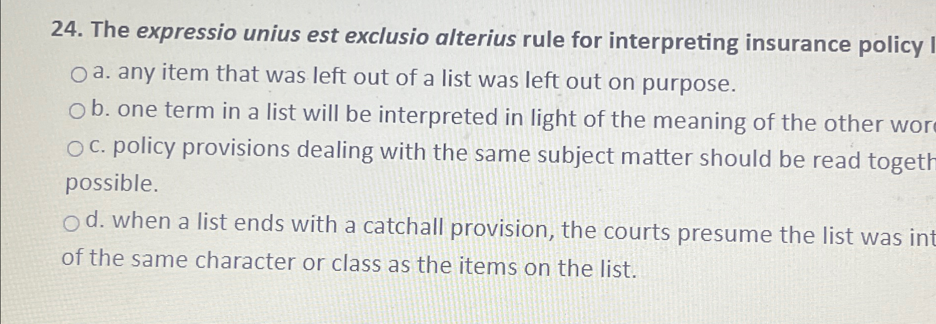 Solved The expressio unius est exclusio alterius rule for | Chegg.com