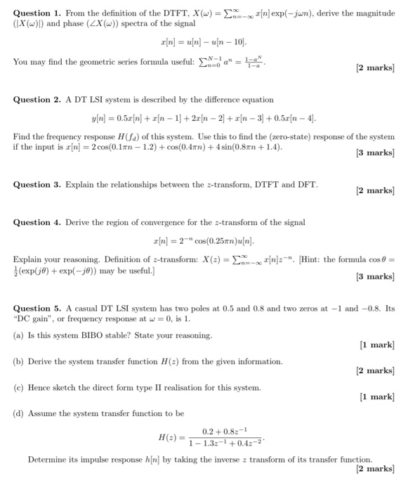 Solved Question 1. From the definition of the DTFT, X(w) = | Chegg.com