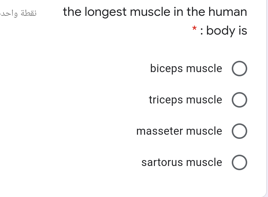 Solved نقطة واحد- the longest muscle in the human *: body is | Chegg.com