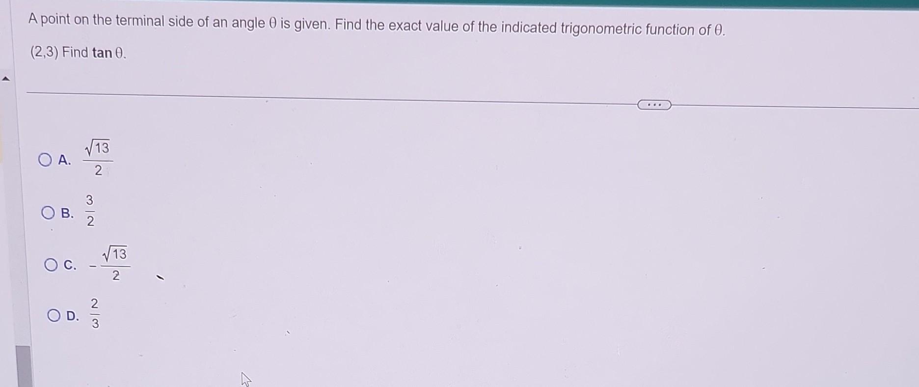 Solved A point on the terminal side of an angle θ is given. | Chegg.com