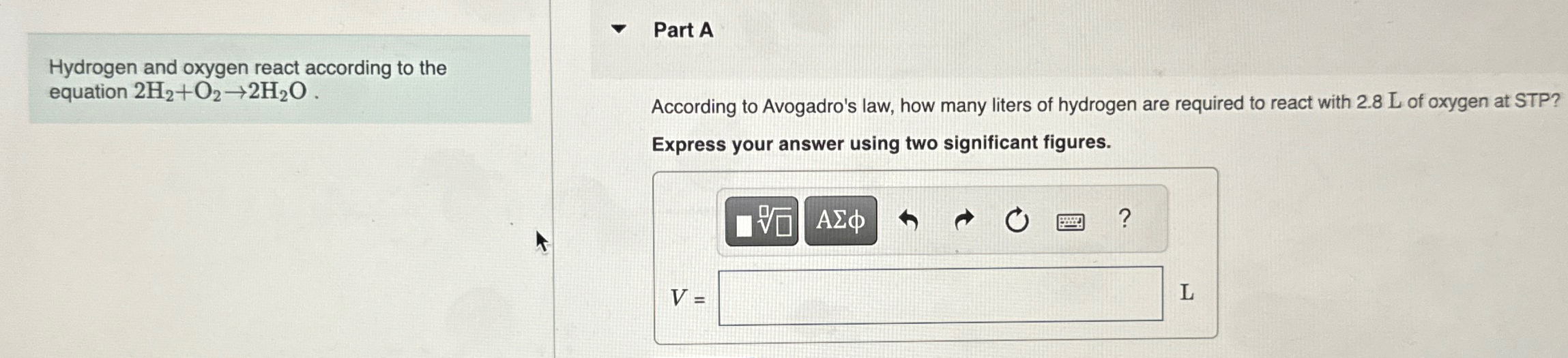 Solved Part AHydrogen and oxygen react according to the | Chegg.com