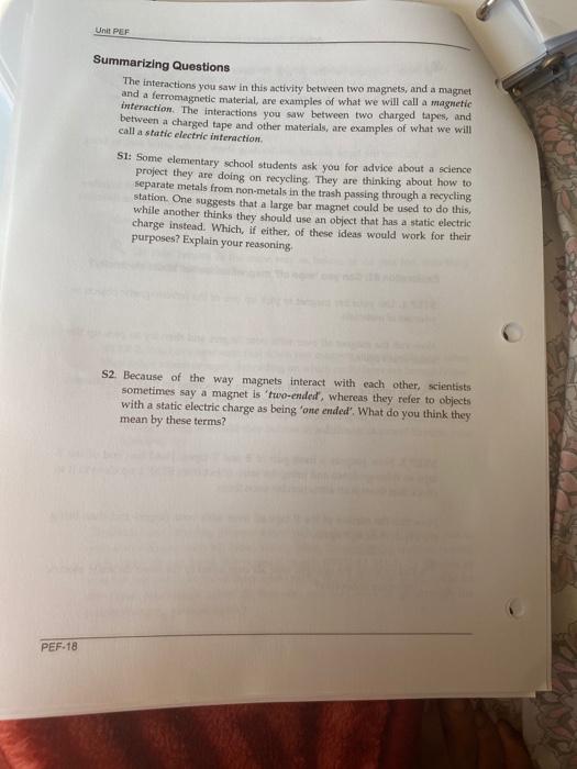 Solved Unit PEF Summarizing Questions The interactions you | Chegg.com