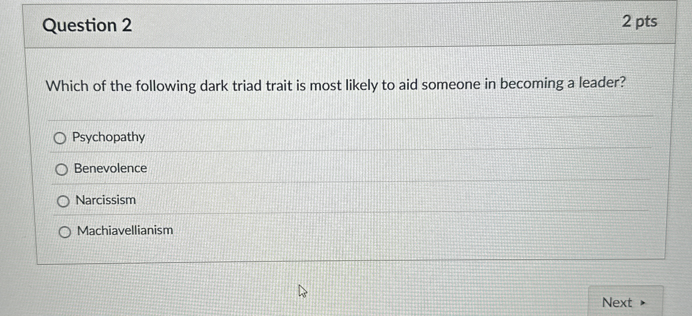 Question 22 ﻿ptsWhich of the following dark triad | Chegg.com