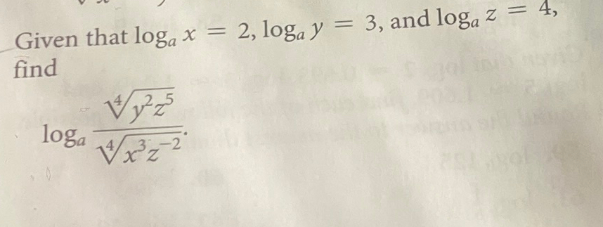 Solved Given that logax=2,logay=3, ﻿and logaz=4, | Chegg.com