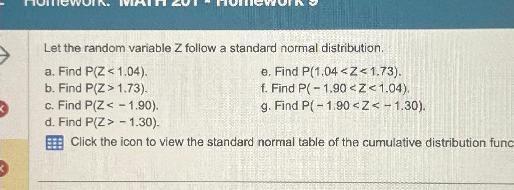 Solved Let the random variable Z ﻿follow a standard normal | Chegg.com