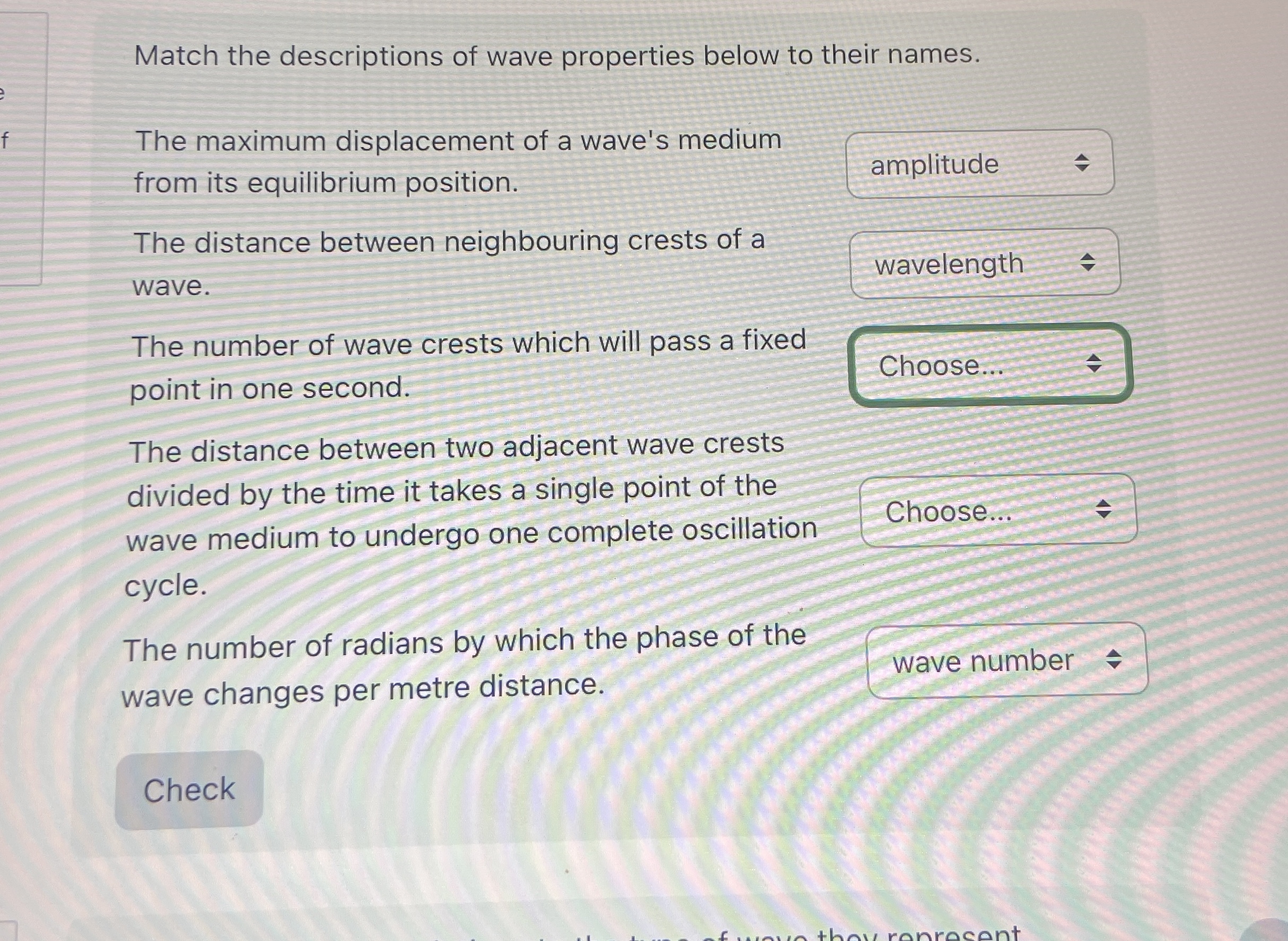 Match the descriptions of wave properties below to | Chegg.com