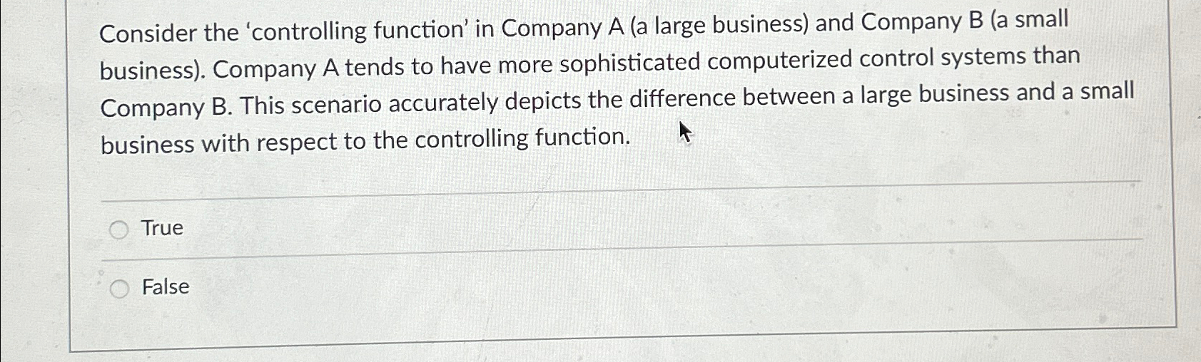 Solved Consider the 'controlling function' in Company A (a | Chegg.com