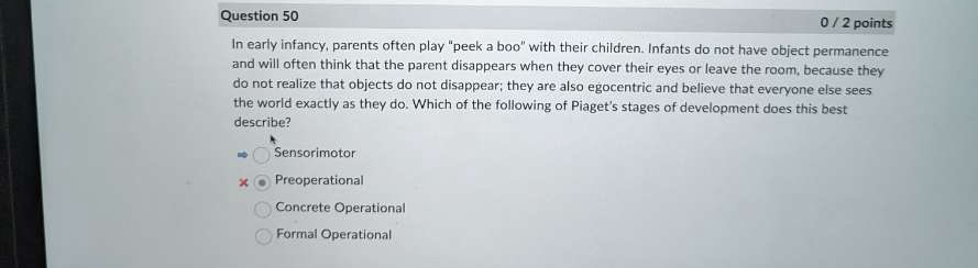 Solved Question 500/2 ﻿pointsIn early infancy, parents often | Chegg.com