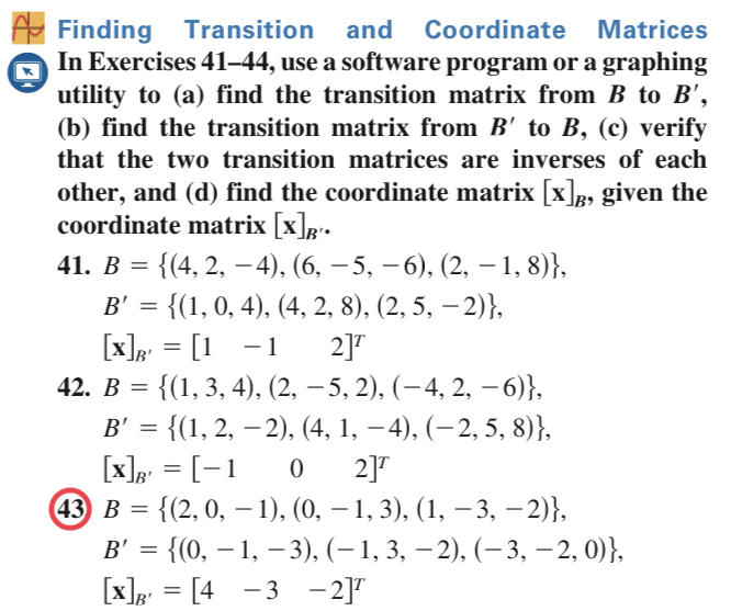 Solved Finding Transition and Coordinate MatricesIn | Chegg.com