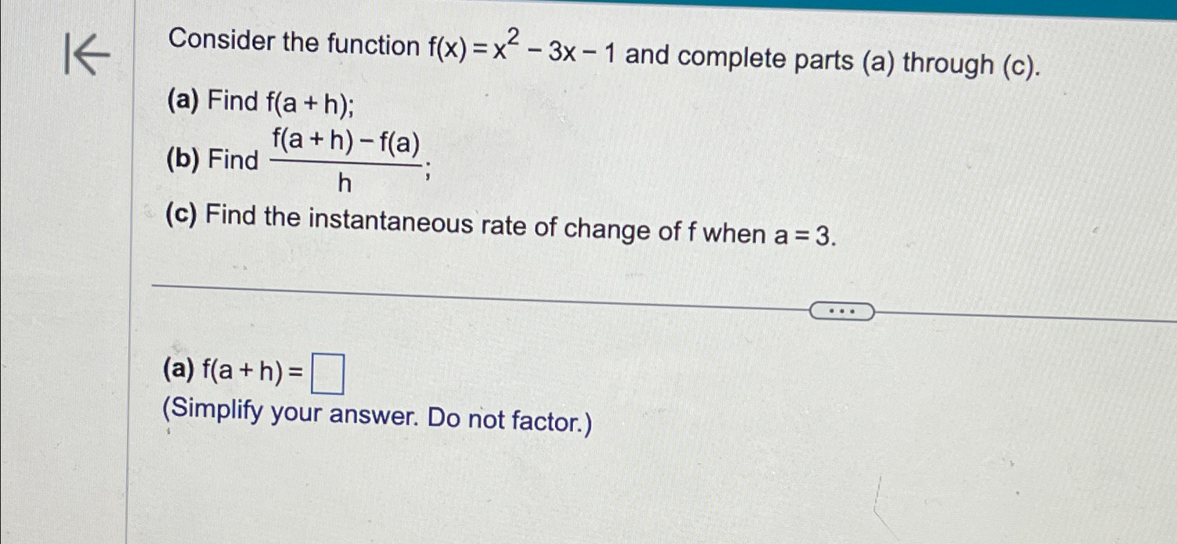 Solved Consider the function f(x)=x2-3x-1 ﻿and complete | Chegg.com