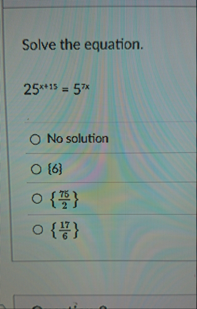 Solved Solve the equation.25x 15=57x\geoquad No | Chegg.com