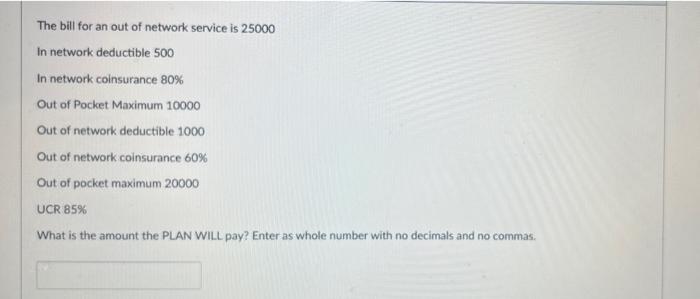 Solved The bill for an out of network service is 25000 In | Chegg.com