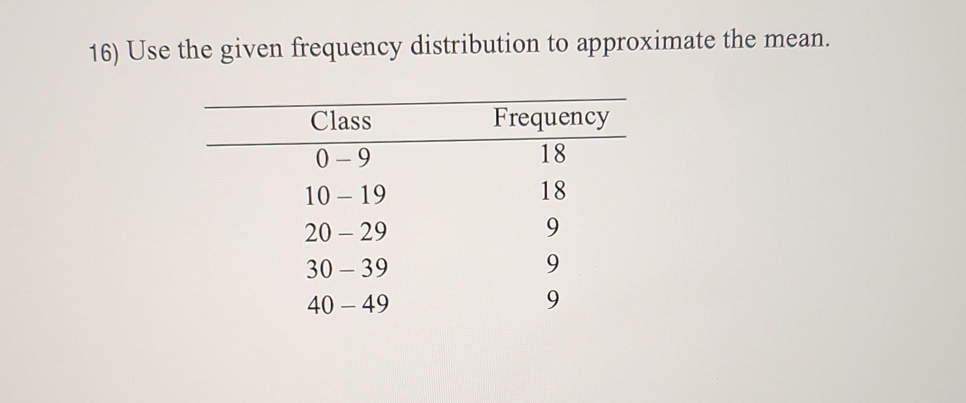 Solved 16) Use the given frequency distribution to | Chegg.com