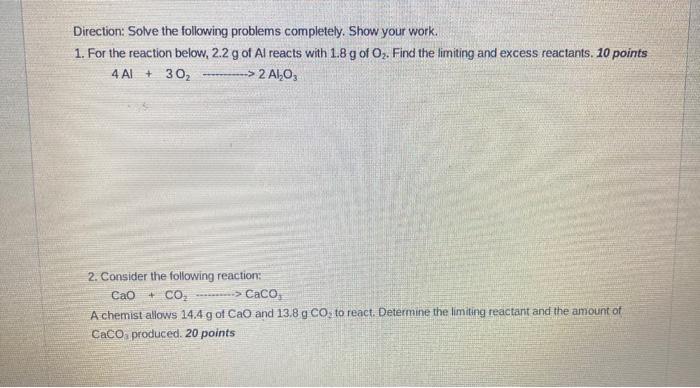 Solved Direction: Solve the following problems completely. | Chegg.com