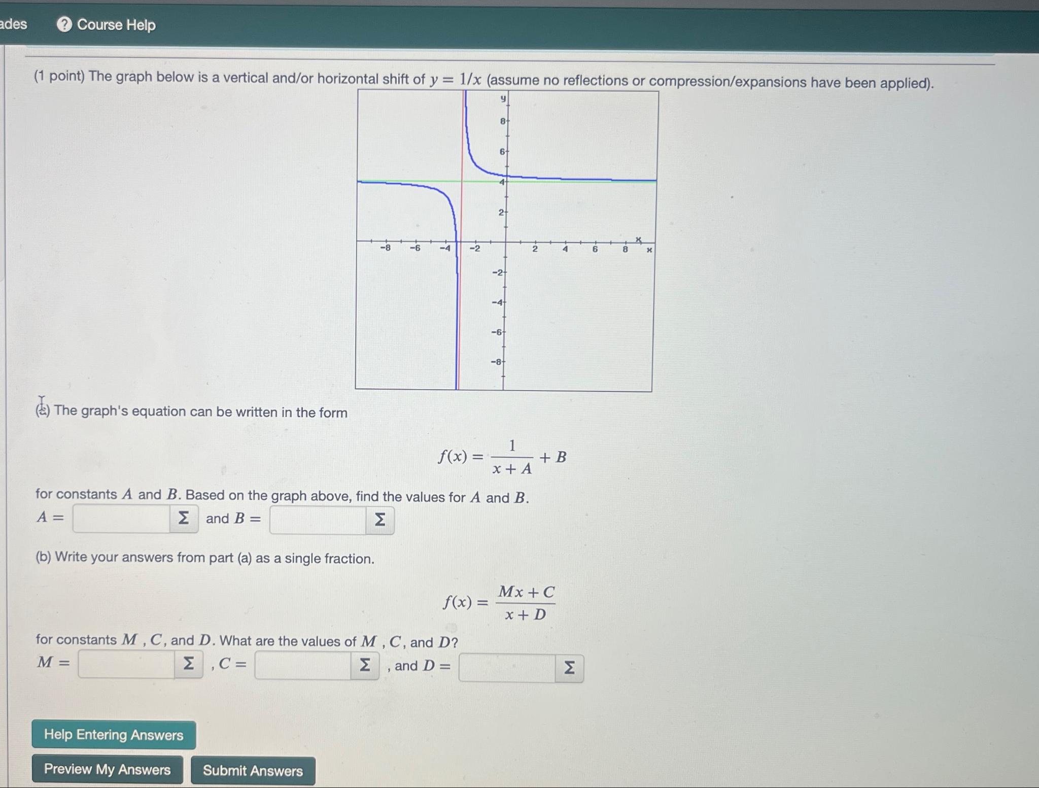 Solved (1 ﻿point) ﻿The graph below is a vertical and/or | Chegg.com