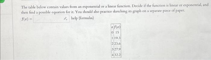 Solved The table below contain values from an exponential or | Chegg.com