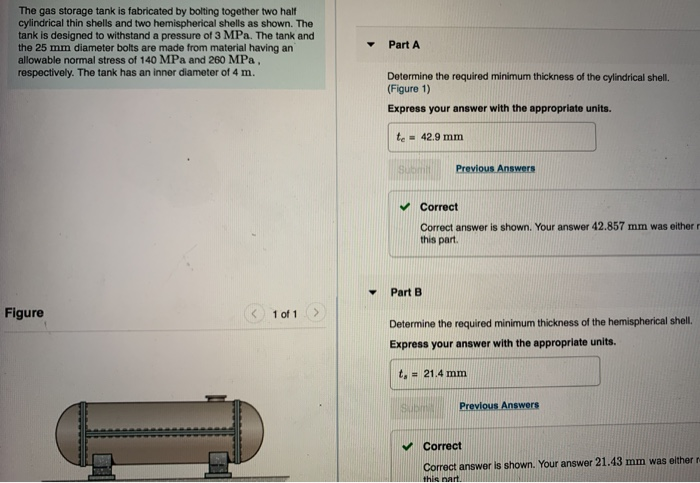 Solved The gas storage tank is fabricated by bolting | Chegg.com