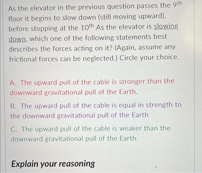 Solved As the elevator in the previous question passes the | Chegg.com