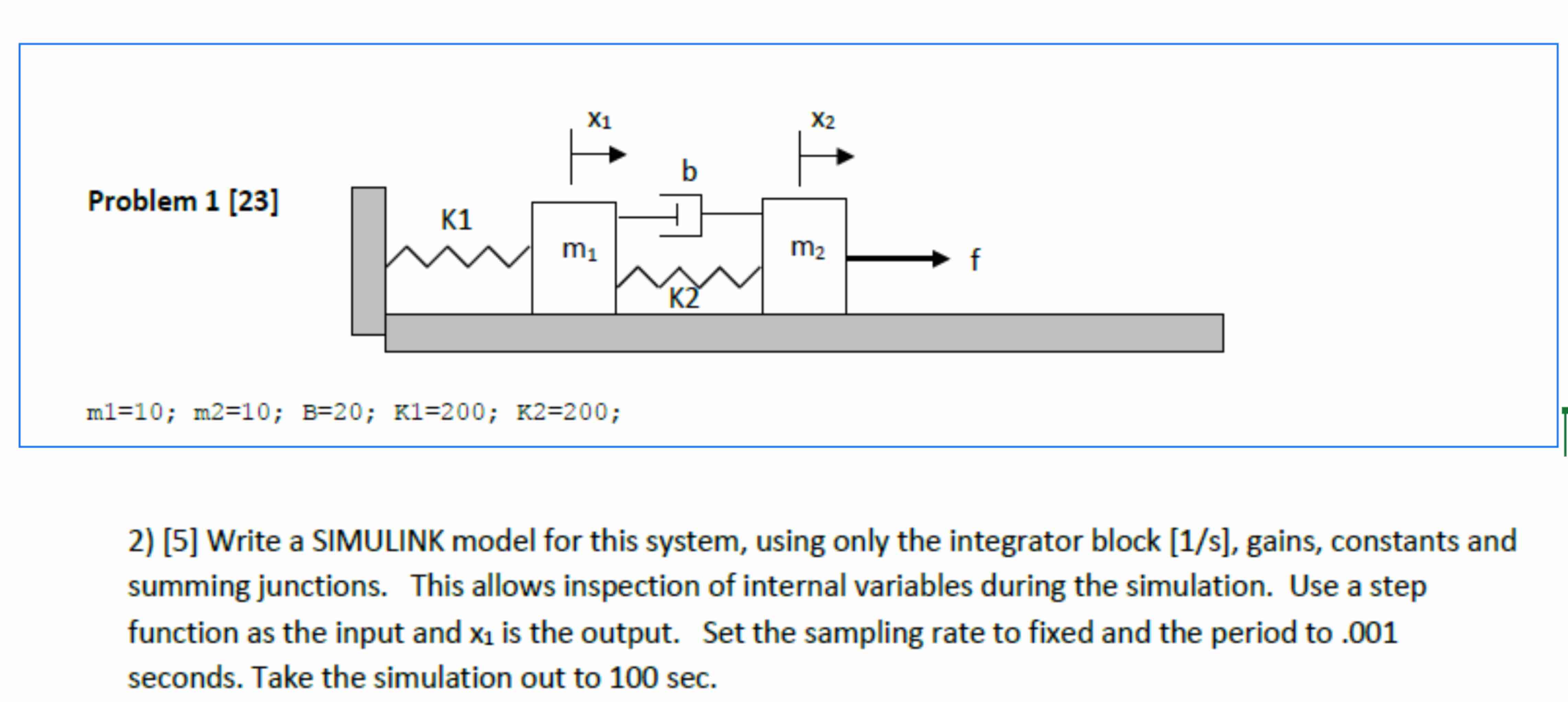 Solved URGENT: Write a SIMULINK model for this system, using | Chegg.com