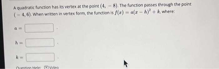 Solved A quadratic function has its vertex at the point | Chegg.com